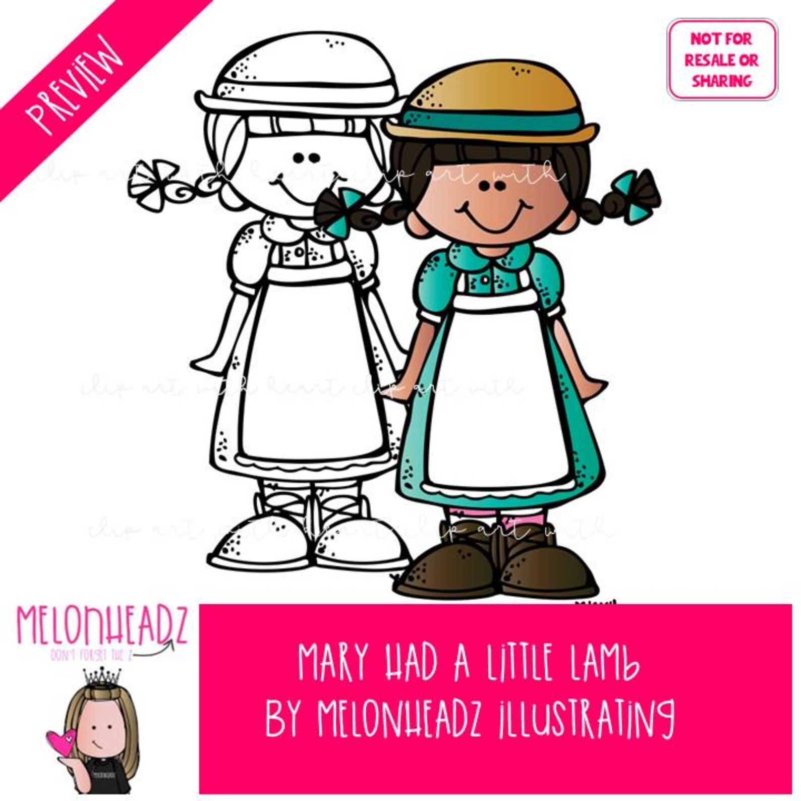 Mary Had a Little Lamb Clip Art, Nursery Rhyme Clip Art, Literature ...