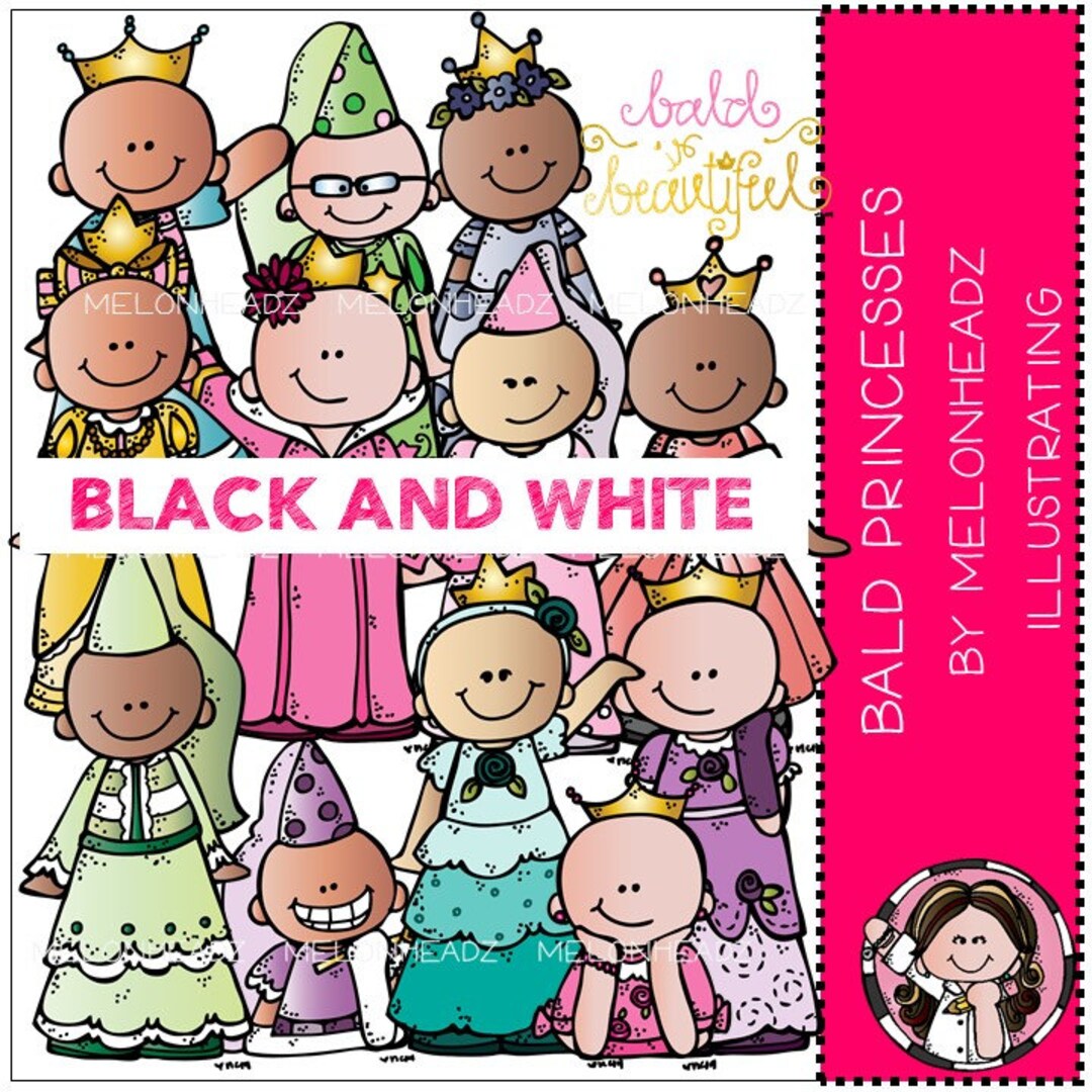 Bald Princess Clip Art for Baylee - BLACK AND WHITE - Etsy UK