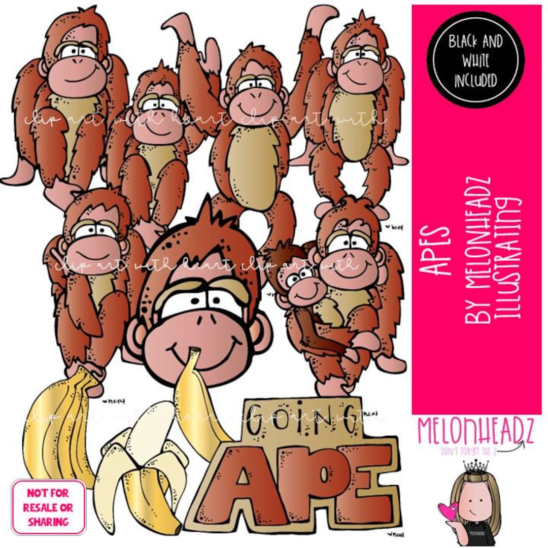 Apes Clip Art, Primate, Orangutan Combo Pack - Etsy
