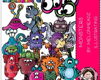 Monsters Digital Stamps - Cute Monsters Outlines, Line Art, Monster ...