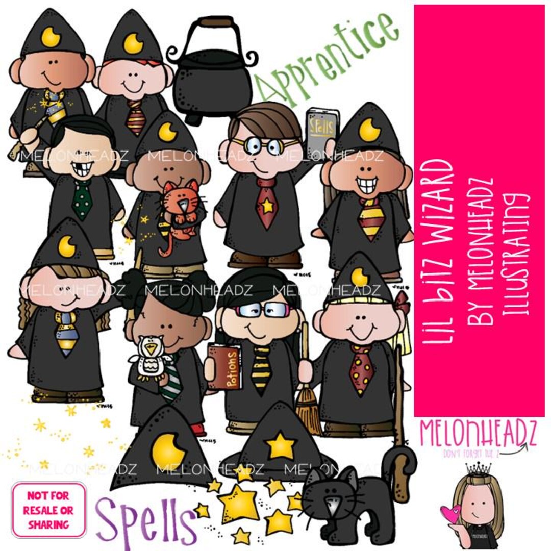 Lil Bitz Clip Art, Wizard, Witch COLORED Version - Etsy