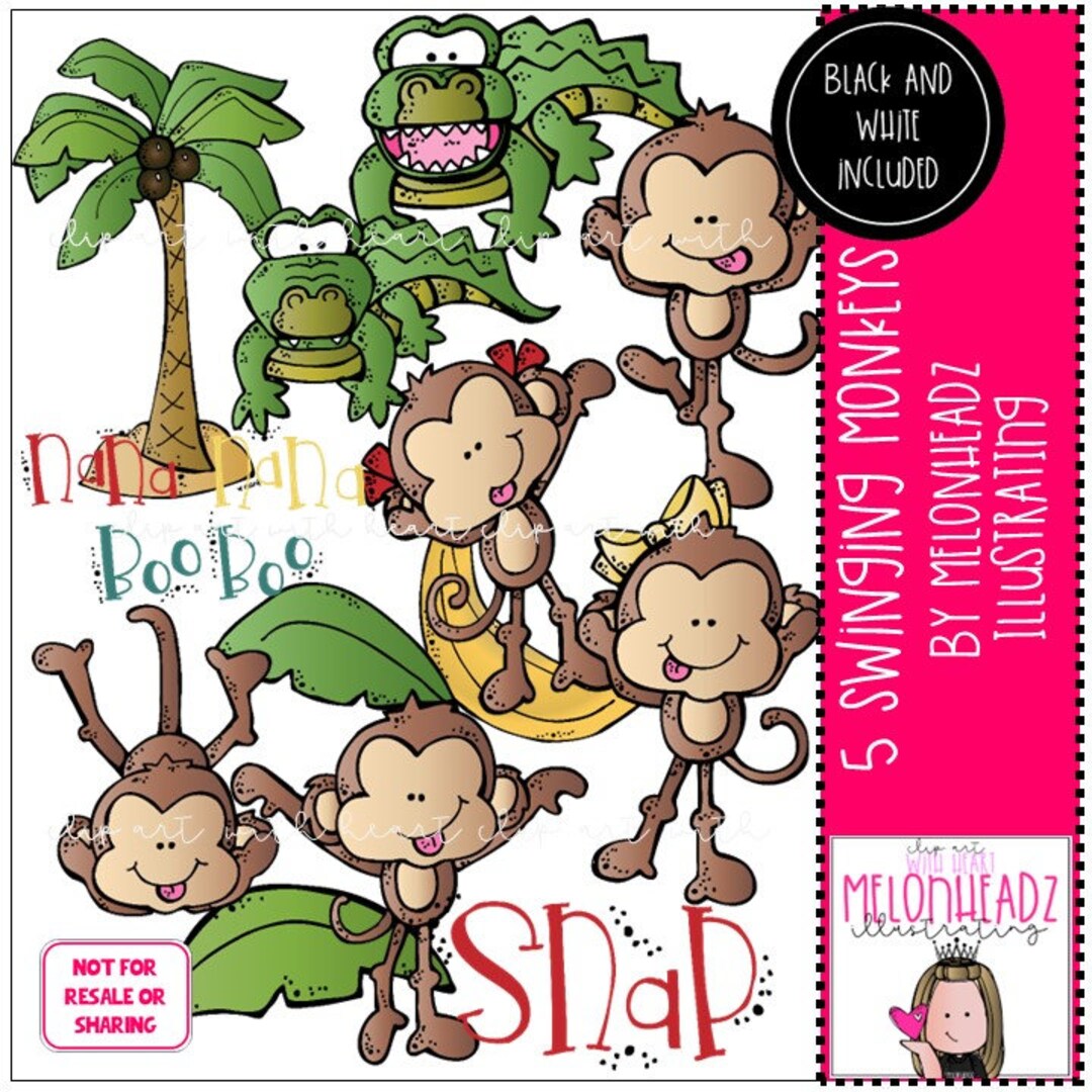 5 {five} Swinging Monkeys Clip Art Digi Stamps Combo Pack - Etsy
