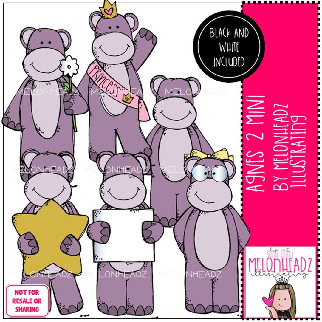 Agnes Hippo Clip Art Digi Stamps Set 2 Mini - Etsy