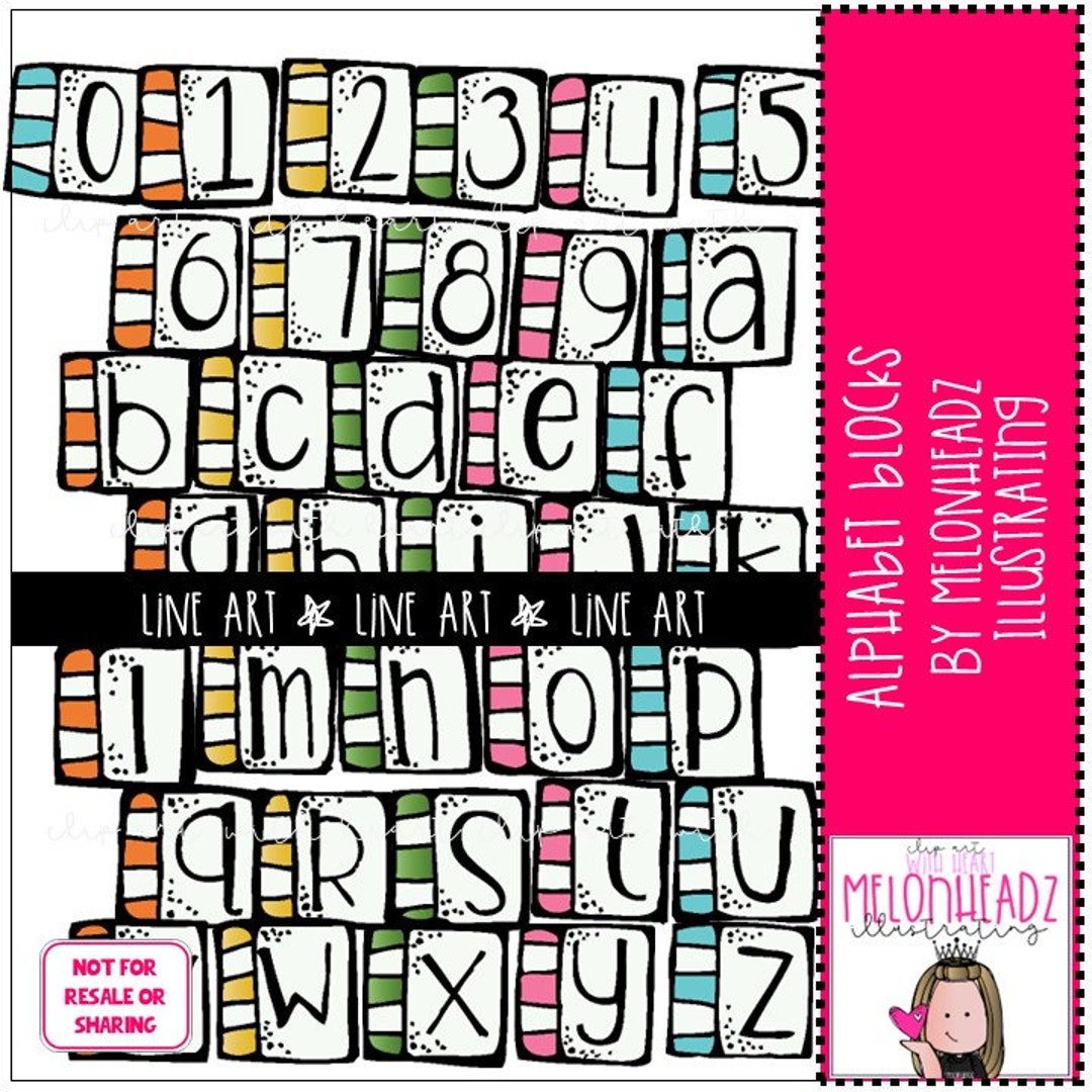 Alphabet Clip Art Blocks Digi Stamps LINE ART - Etsy