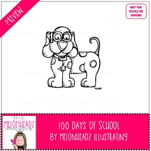 100 Days of School Clip Art - LINE ART - Digi Stamps - Etsy