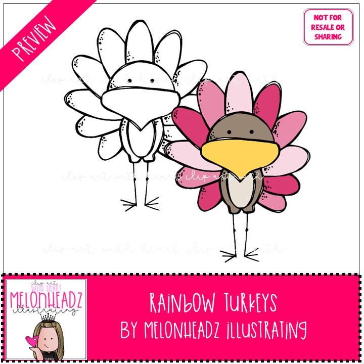 Rainbow Turkey Thanksgiving Clip Art - Single Image - Etsy