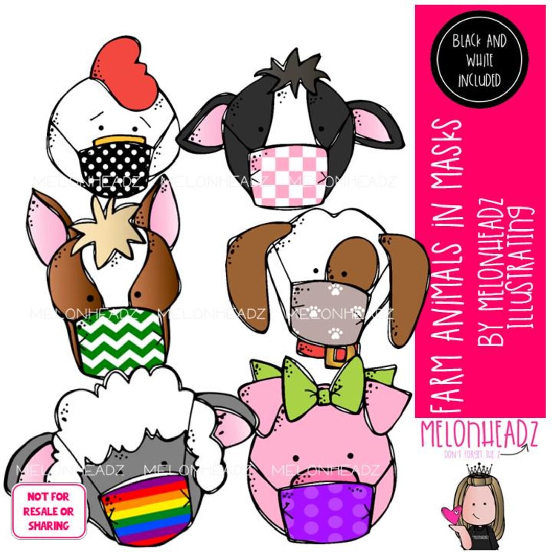 Farm Animals in Masks Clip Art. Social Distance, Cow, Pig Mini - Etsy
