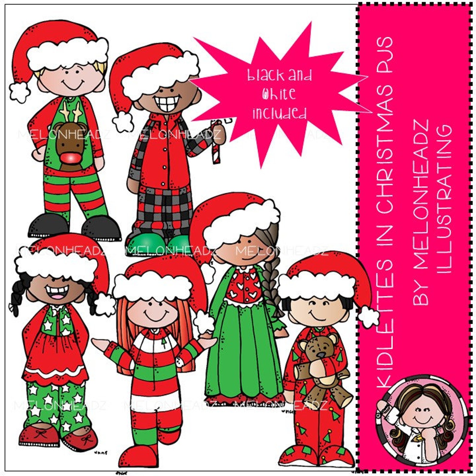 Kidlettes in Christmas Pajamas Clip Art - Mini - Etsy