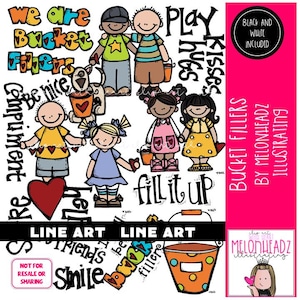 Bucket Filler Clip Art Be Kind Clip Art LINE ART and Black and White - Etsy