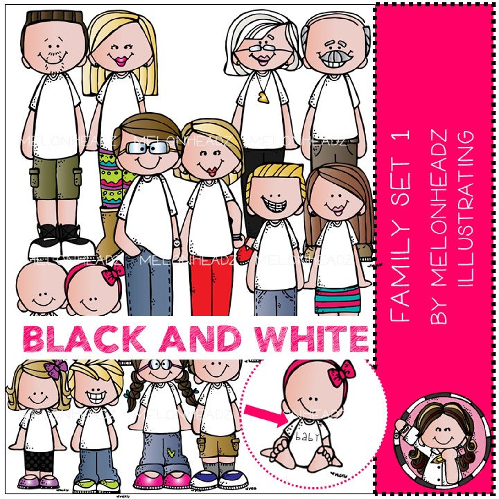 Family Clip Art Set 1 BLACK AND WHITE - Etsy