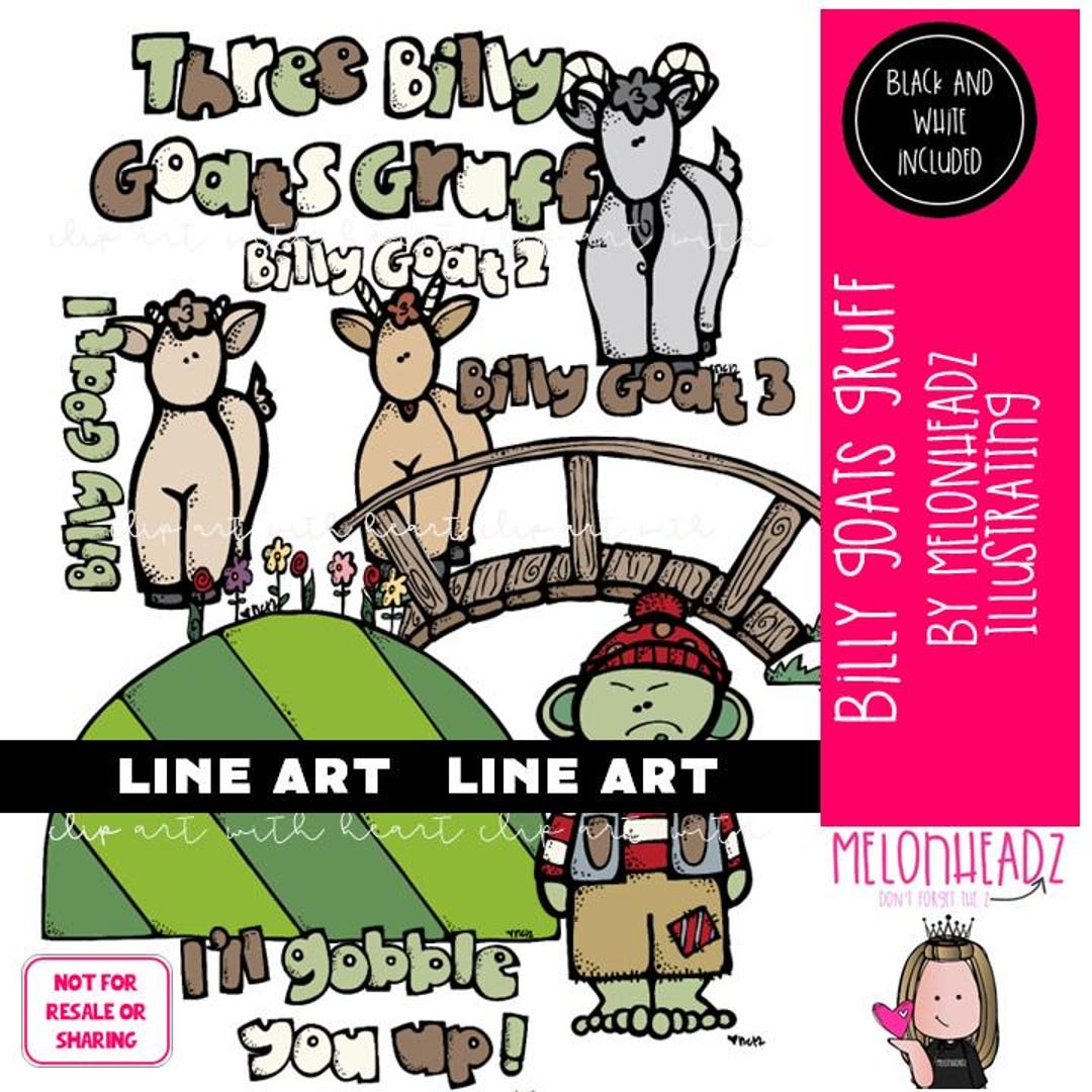 Billy Goats Gruff Clip Art, Ogre, Literature LINE ART and Black and ...