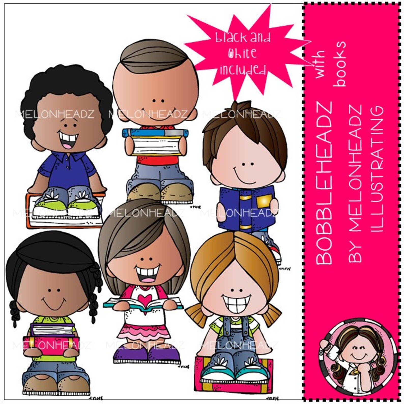 Bobbleheadz clip art With books Mini | Etsy