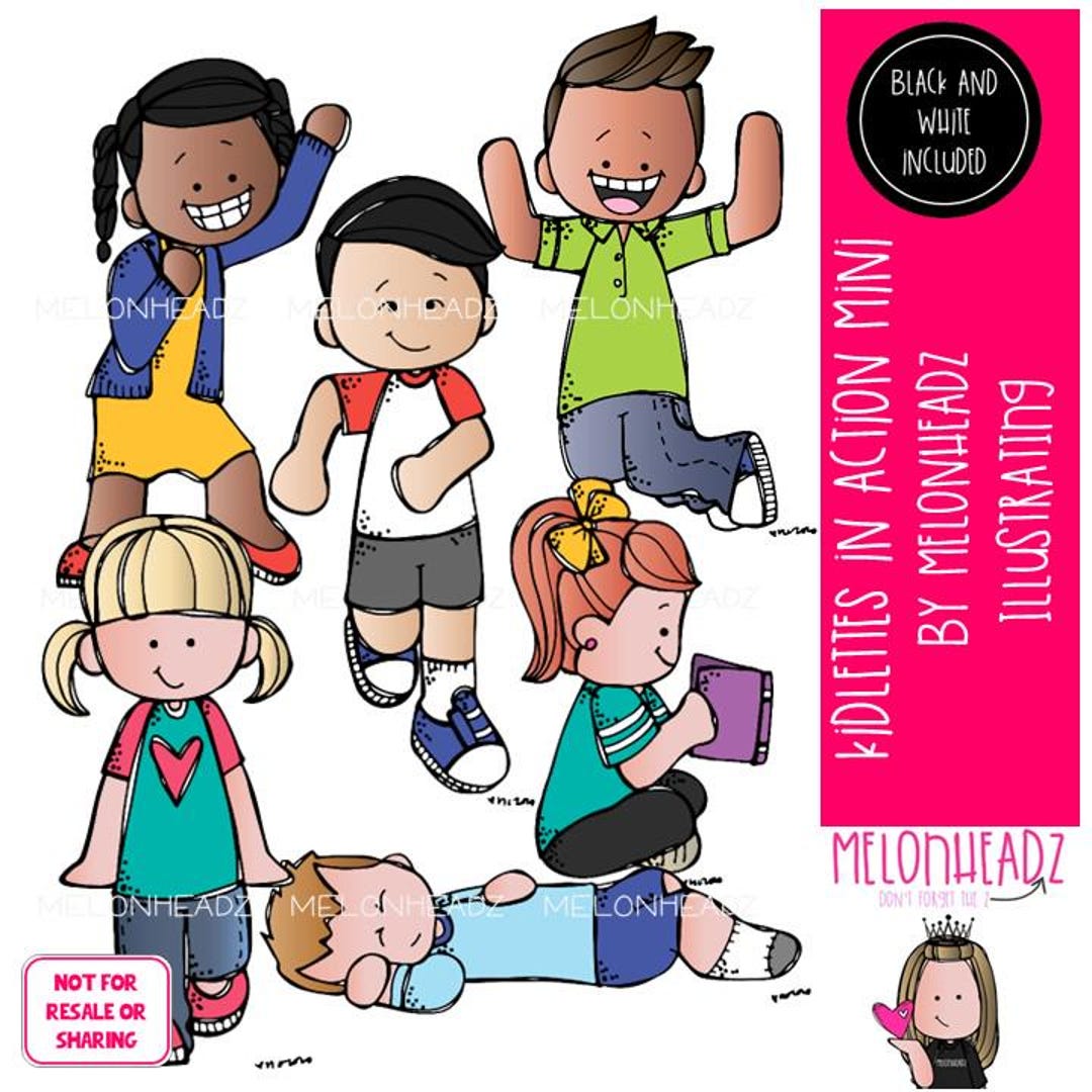 Kidletts in Action Clip Art, Verb Clip Art, Action Words Clip Art Mini ...