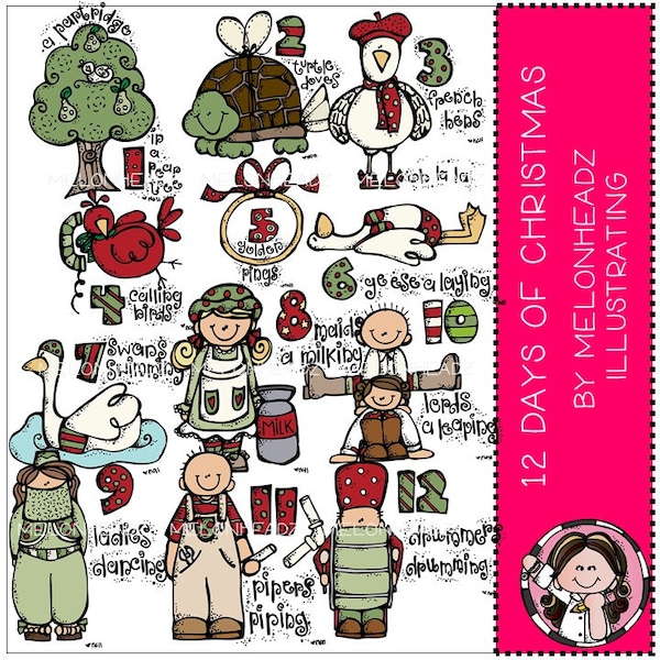 12 Days of Christmas Clipart - Etsy