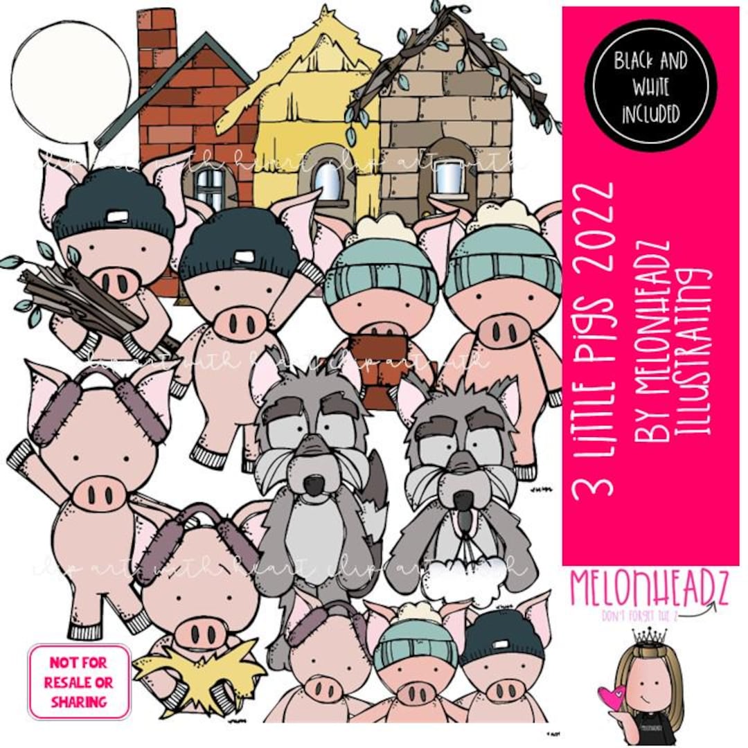 3 {three} Little Pigs Clip Art 2022, Literature Clip Art, Fairy Tale ...