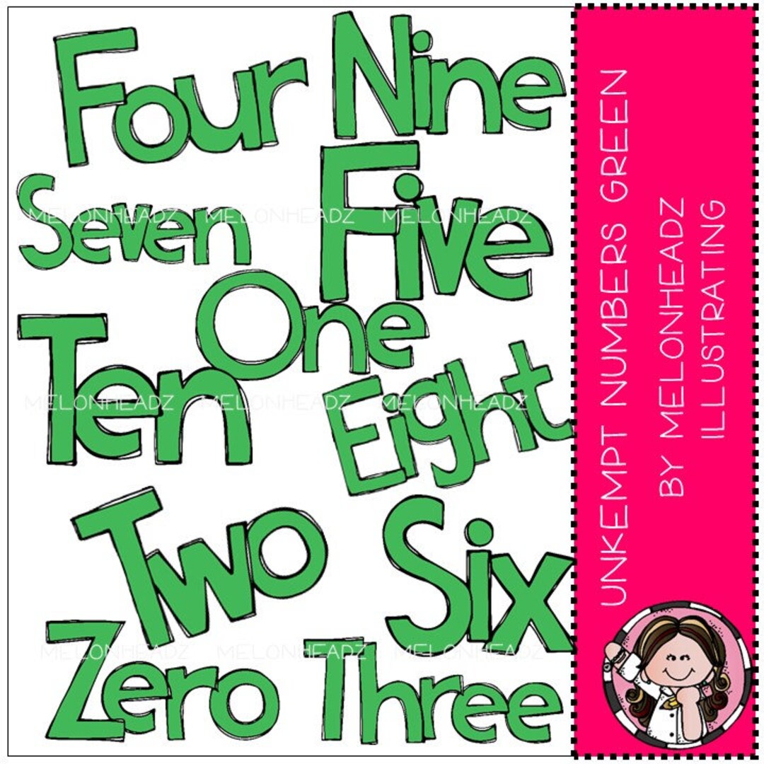 Unkempt Numbers Clip Art - GREEN - Etsy