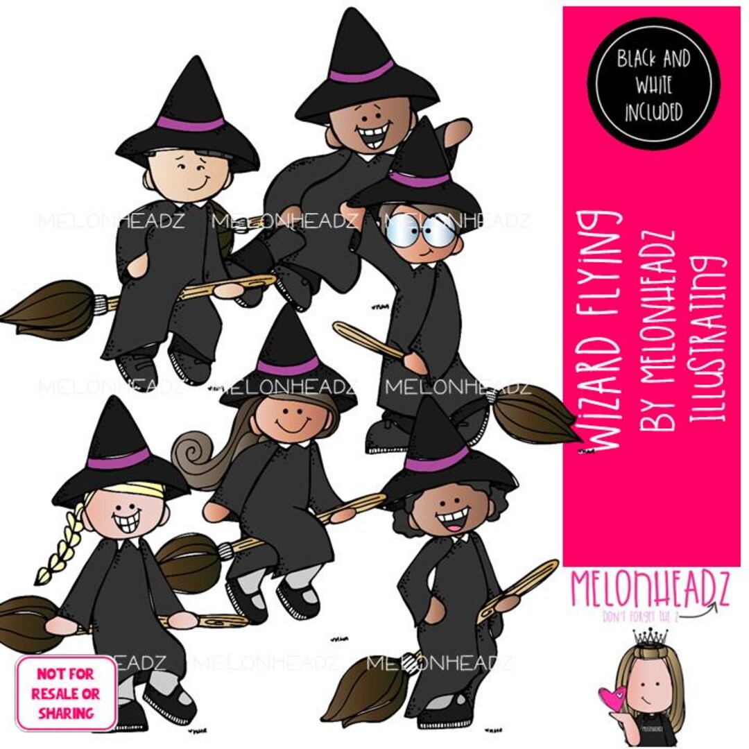 Wizard Clip Art, Flying, Witch Mini - Etsy