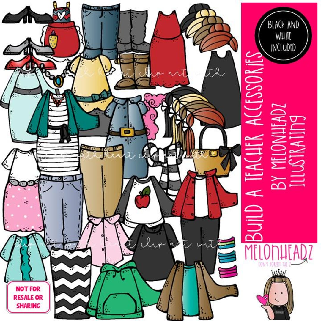 Build a Teacher Accessories Clip Art, Me, Digital Paper Doll COMBO PACK ...