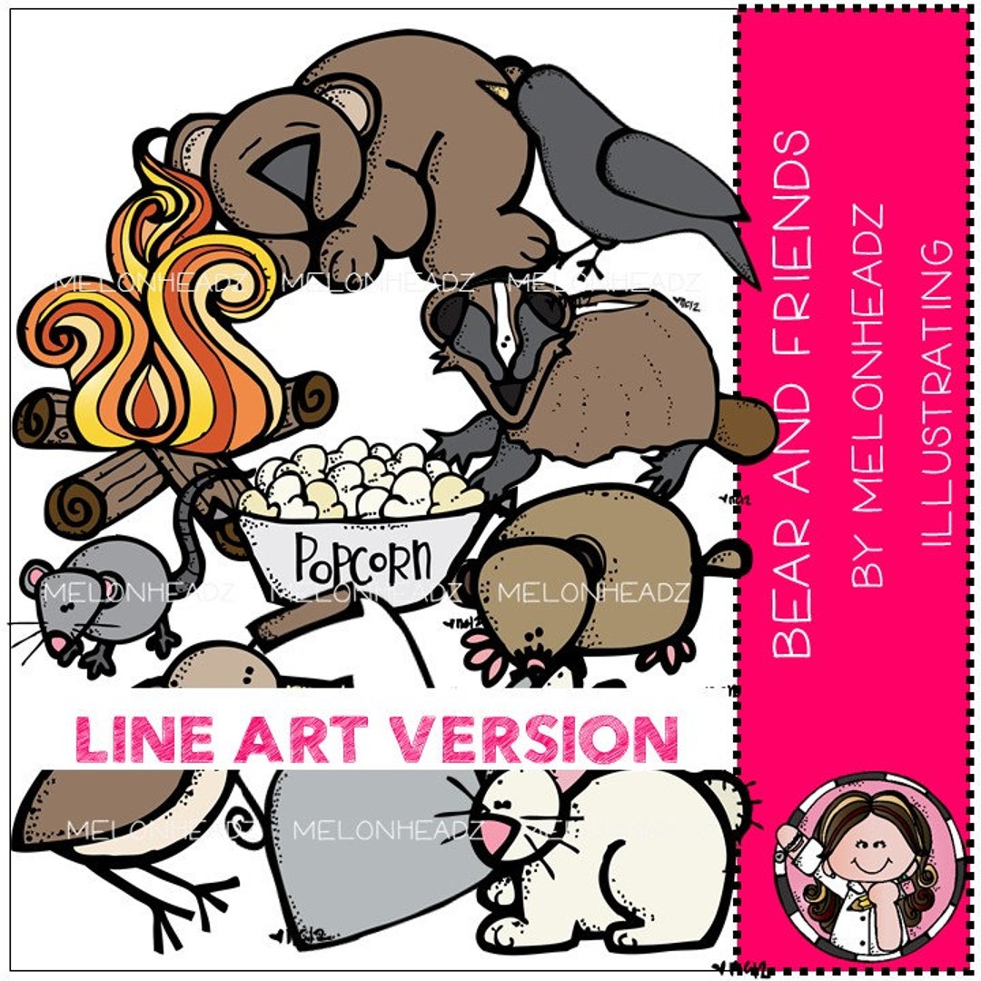 Bear and Friends Clip Art - LINE ART - Etsy