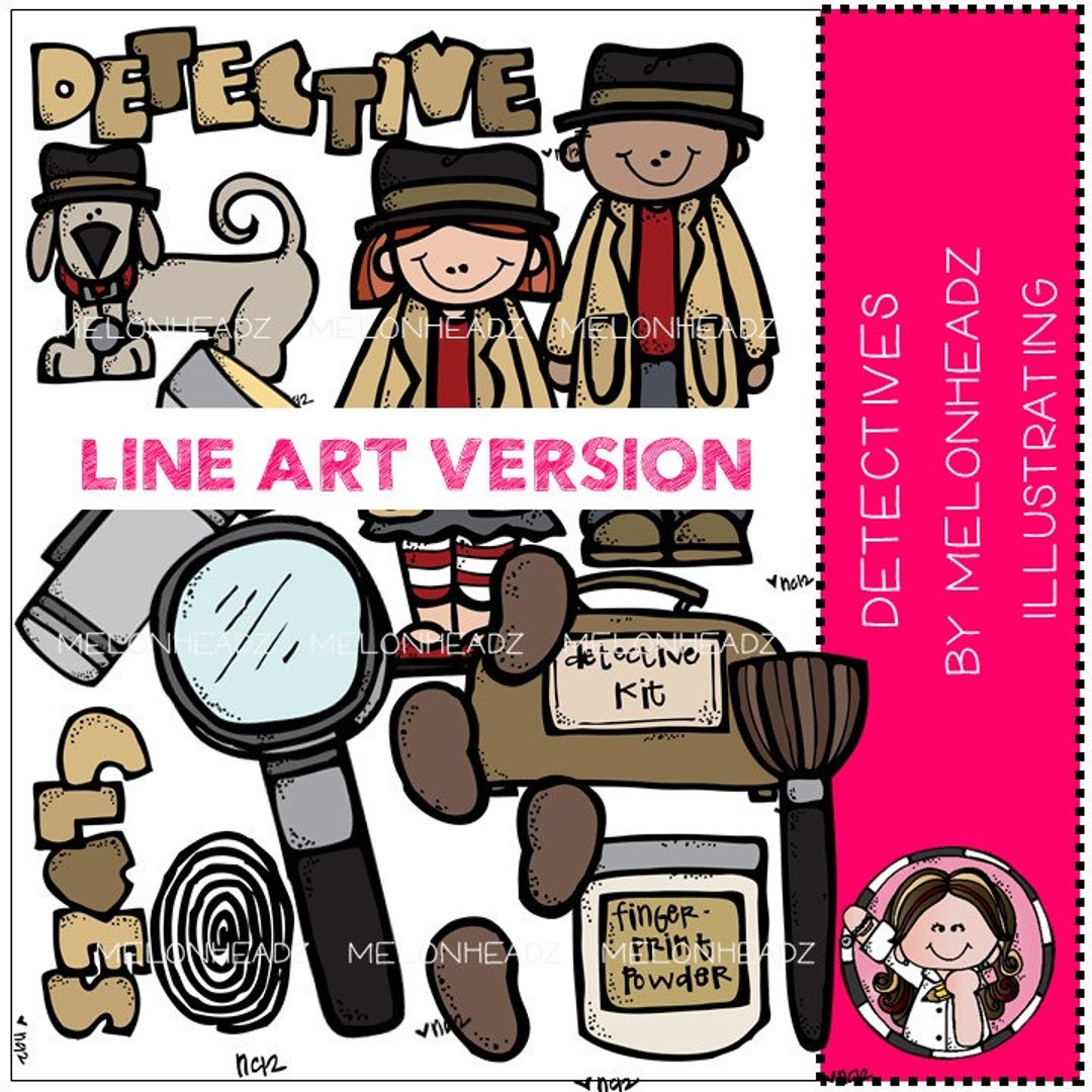 Detectives Clip Art - LINE ART - Etsy