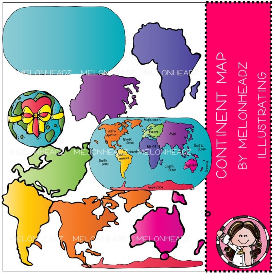 Continent Map Clip Art - Etsy