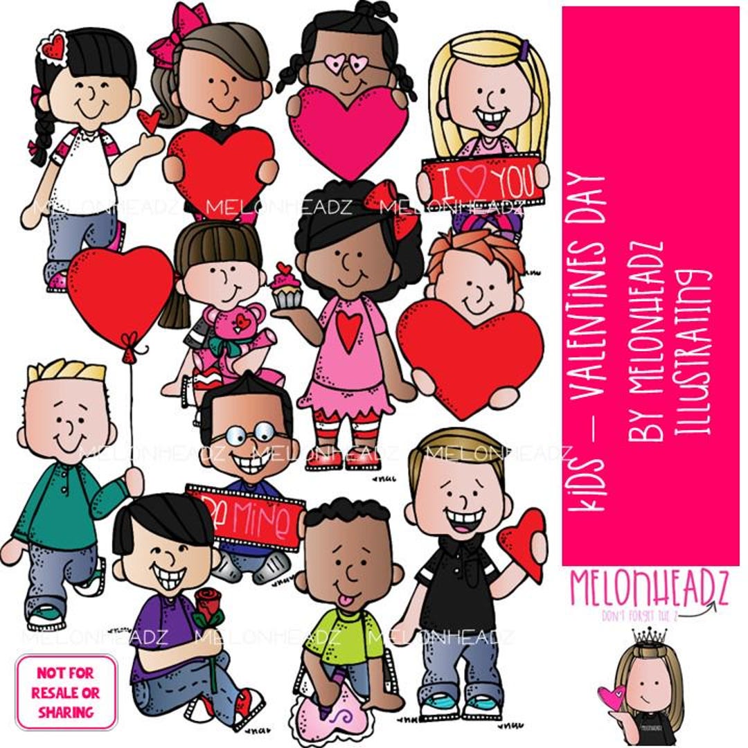 Valentine's Day Clip Art, Kids COLORED Version - Etsy