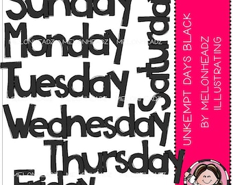 Days of the Week Clip Art Set, Word Art Clip Art, Black Lettering ...