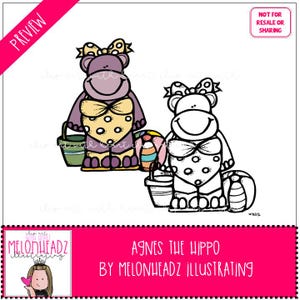 Hippo Clip Art Digi Stamps Agnes Combo Pack - Etsy