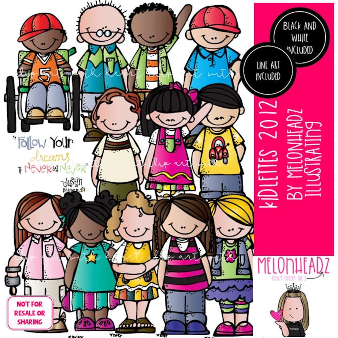 Kidlettes Clip Art, Kids Clip Art LINE ART and Black and White - Etsy