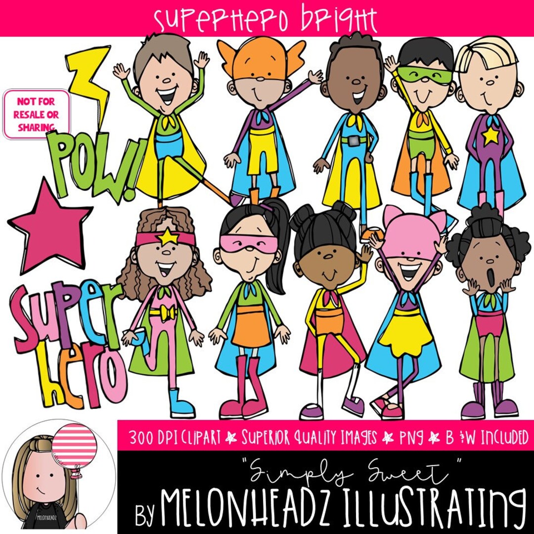 Superhero Clip Art Digi Stamps "simply Sweet" BRIGHT Style - Etsy