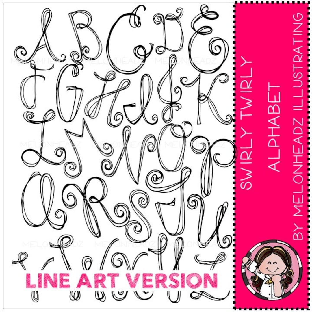 Swirly Twirly Alphabet Clip Art - LINE ART - Etsy