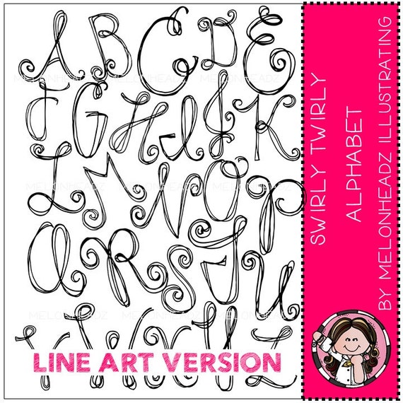 Swirly Twirly Alphabet clip art LINE ART | Etsy