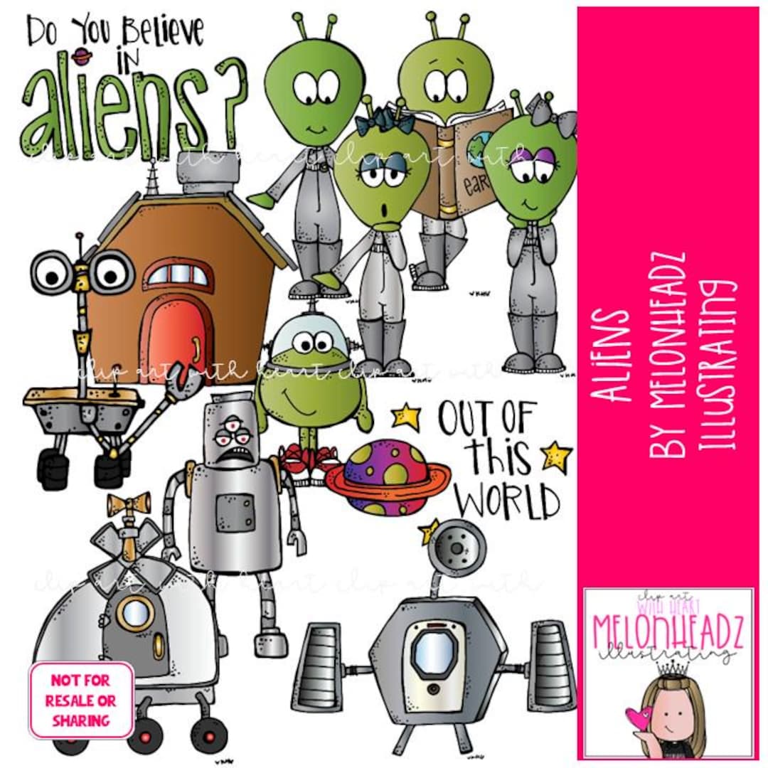 Aliens Clip Art, Space Clip Art, Robots Clip Art COLORED Version - Etsy