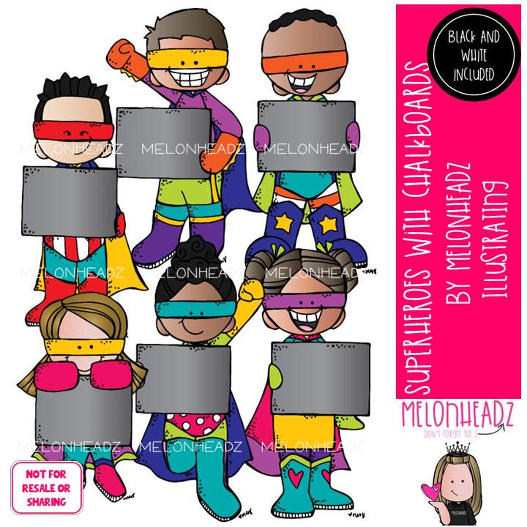Superheroes With Chalkboards Clip Art, Blackboard Clip Art Mini - Etsy