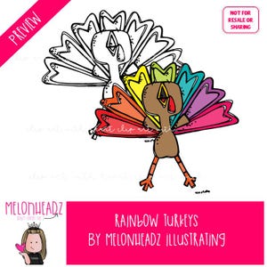 Rainbow Turkeys Clip Art Digi Stamp Mini - Etsy