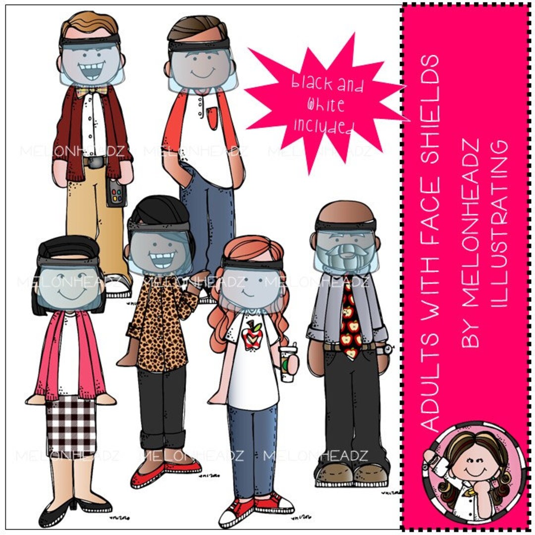 Adults With Face Shields Clip Art Mini - Etsy