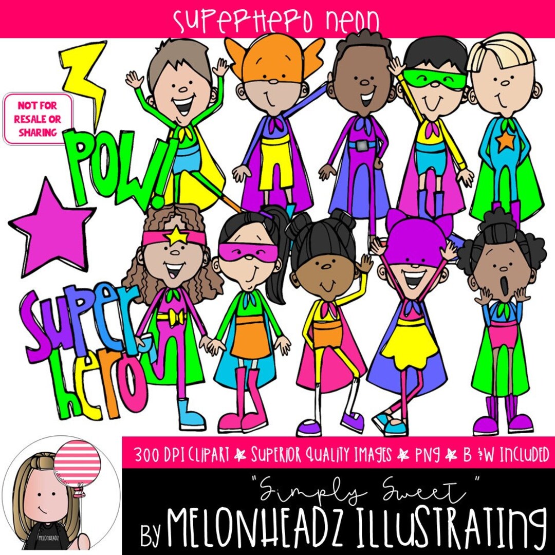 Superhero Clip Art Digi Stamps "simply Sweet" NEON Style - Etsy