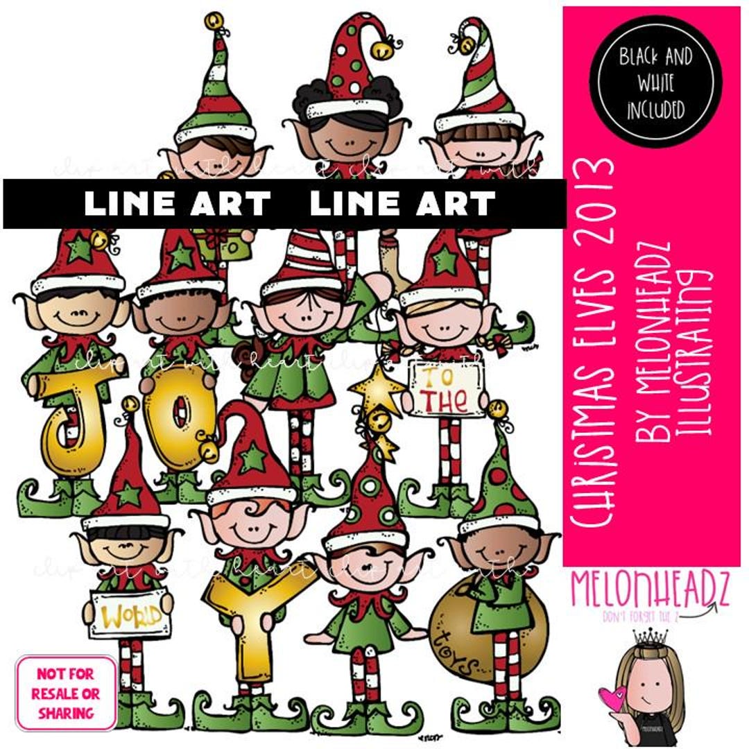 Christmas Elves Clip Art 2013 LINE ART and Black and White - Etsy