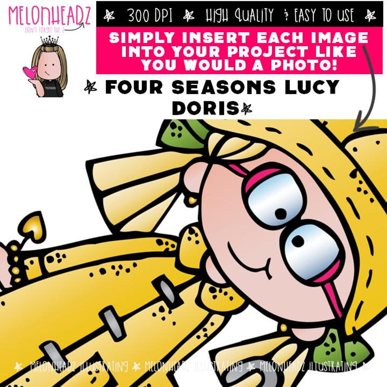 Four Seasons Clip Art, Lucy Doris, Melonheadz Characters COMBO PACK - Etsy