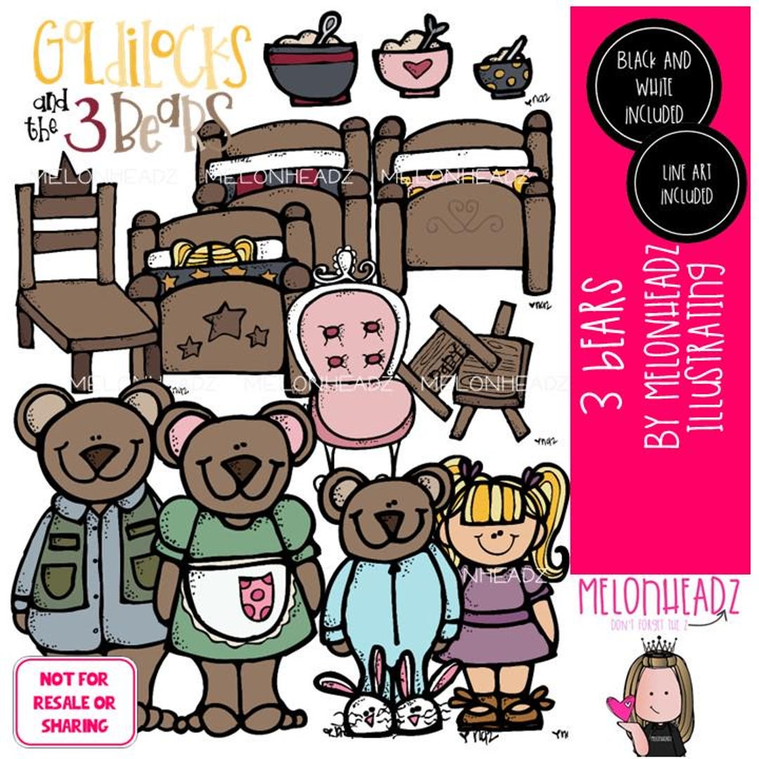 3 Three Bears Clip Art, Goldilocks Clip Art, Literature Clip Art Digi ...