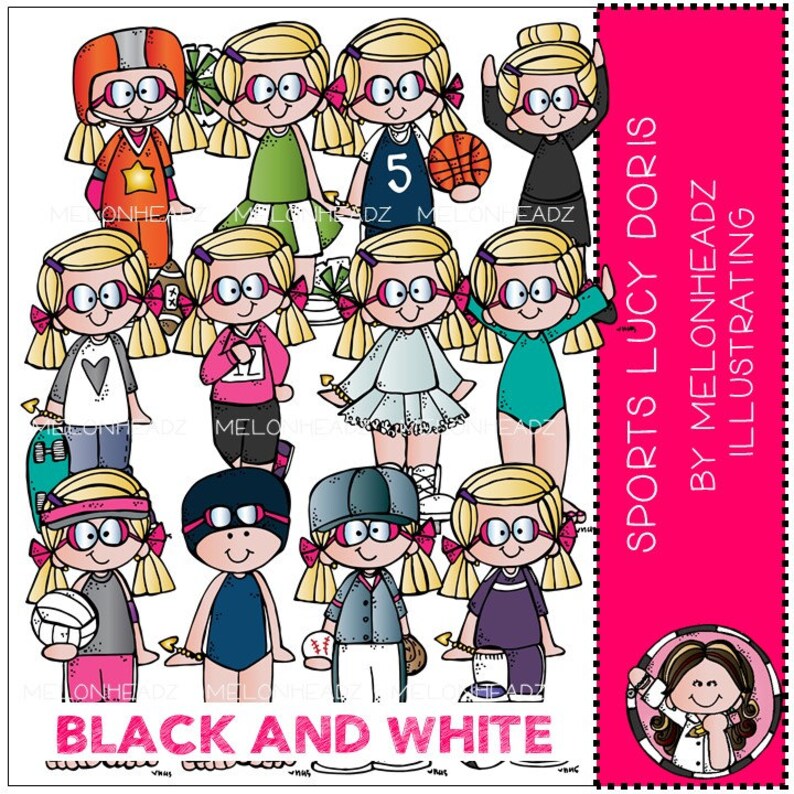 Sports Clip Art Lucy Doris BLACK AND WHITE - Etsy