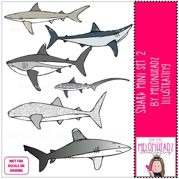 Sharks Clip Art Set 2 Mini - Etsy