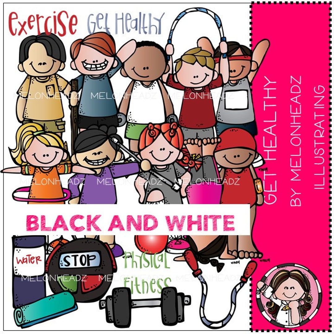Get Healthy Clip Art - BLACK AND WHITE - Etsy