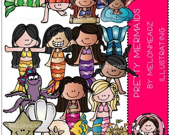 Cute Little Mermaids in Soft Colors Clip Art Set - Etsy