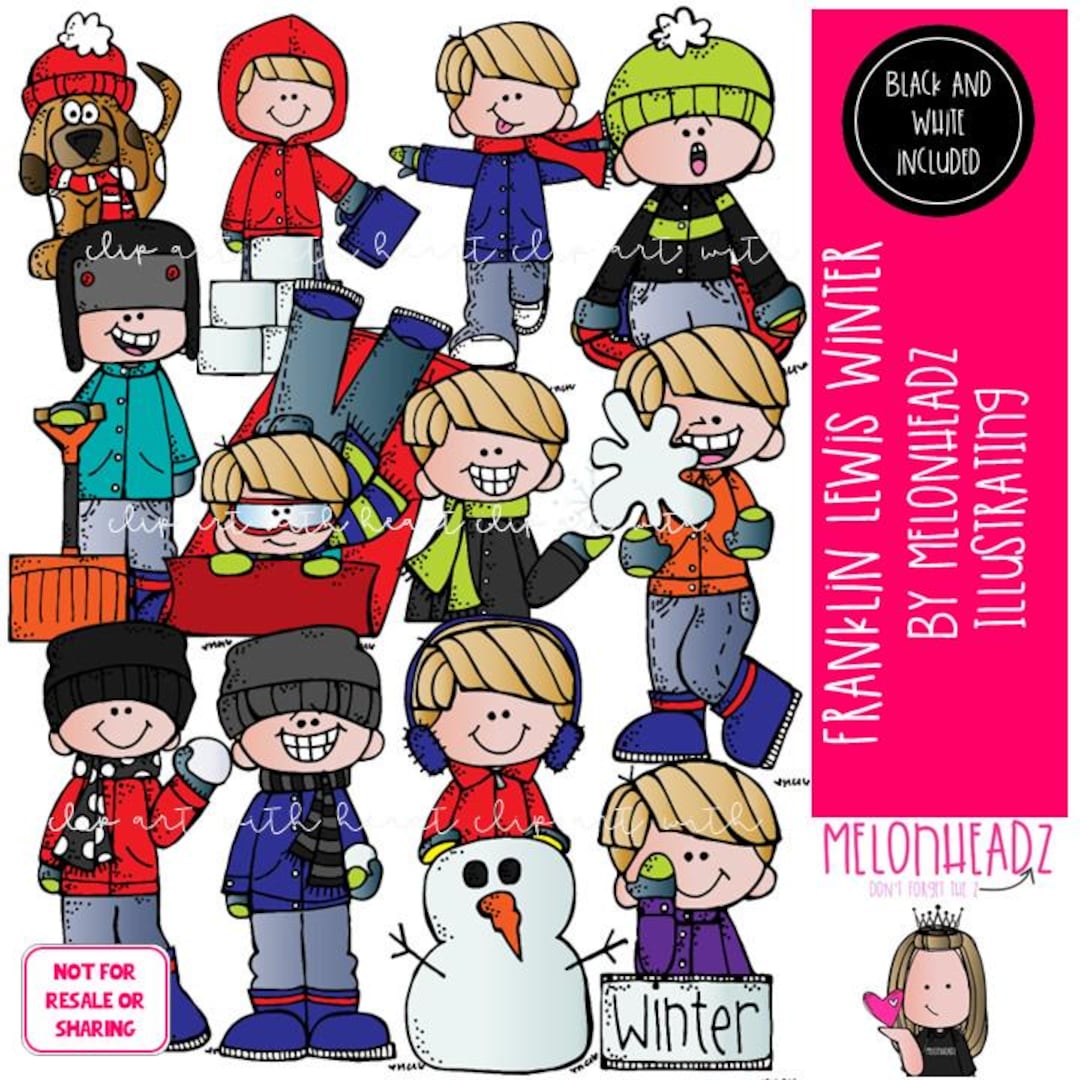 Winter Clip Art, Franklin Lewis, Melonheadz Characters COMBO PACK - Etsy