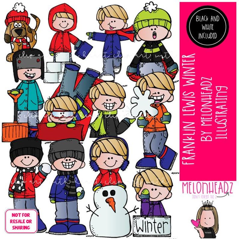Winter Clip Art, Franklin Lewis, Melonheadz Characters COMBO PACK - Etsy