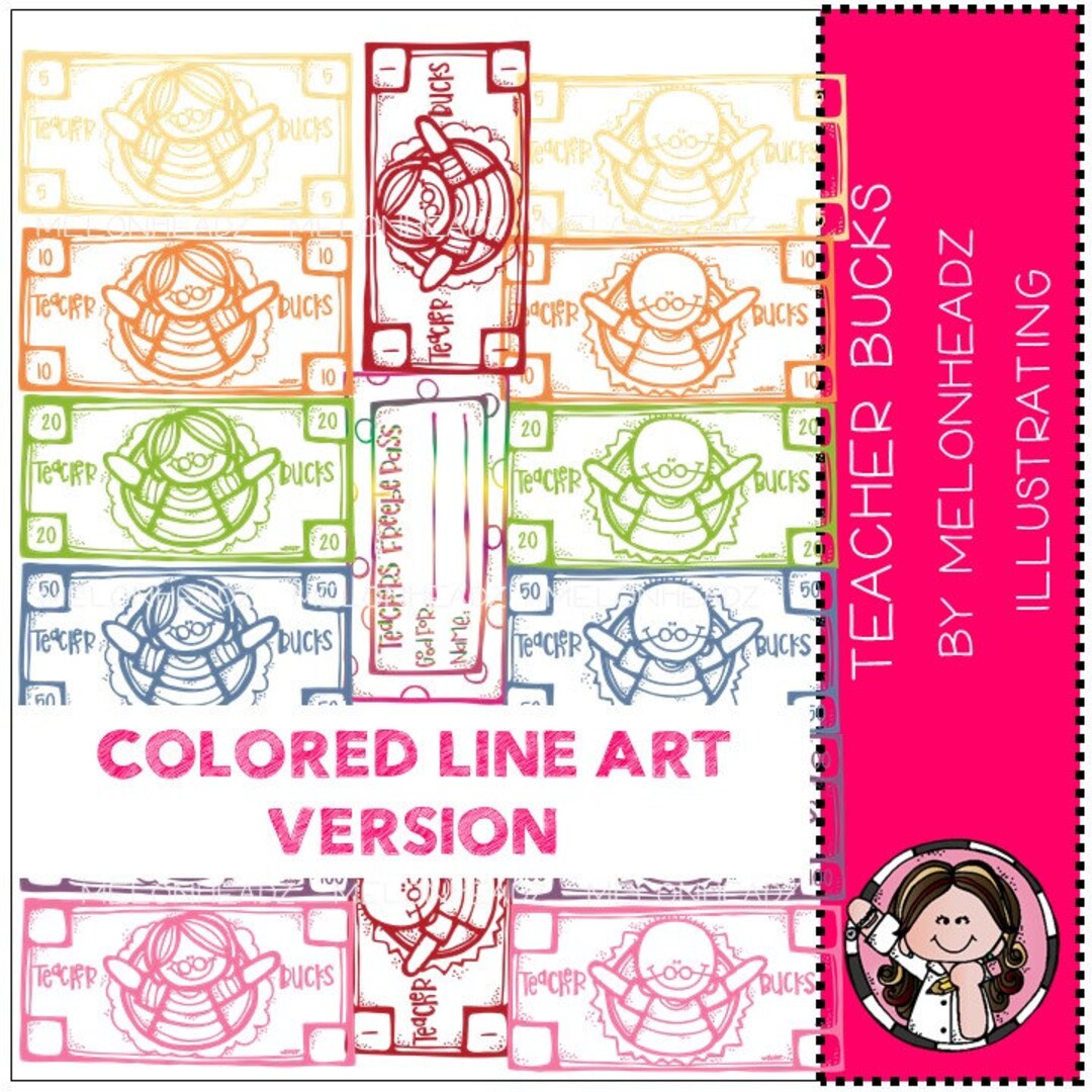 Teacher Bucks Clip Art - COLORED LINE ART - Etsy