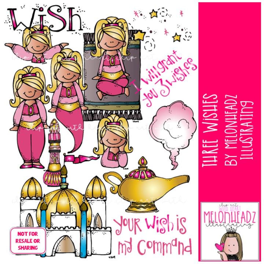 Three Wishes Clip Art, Genie Clip Art, Magic Lamp Clipart COLORED ...