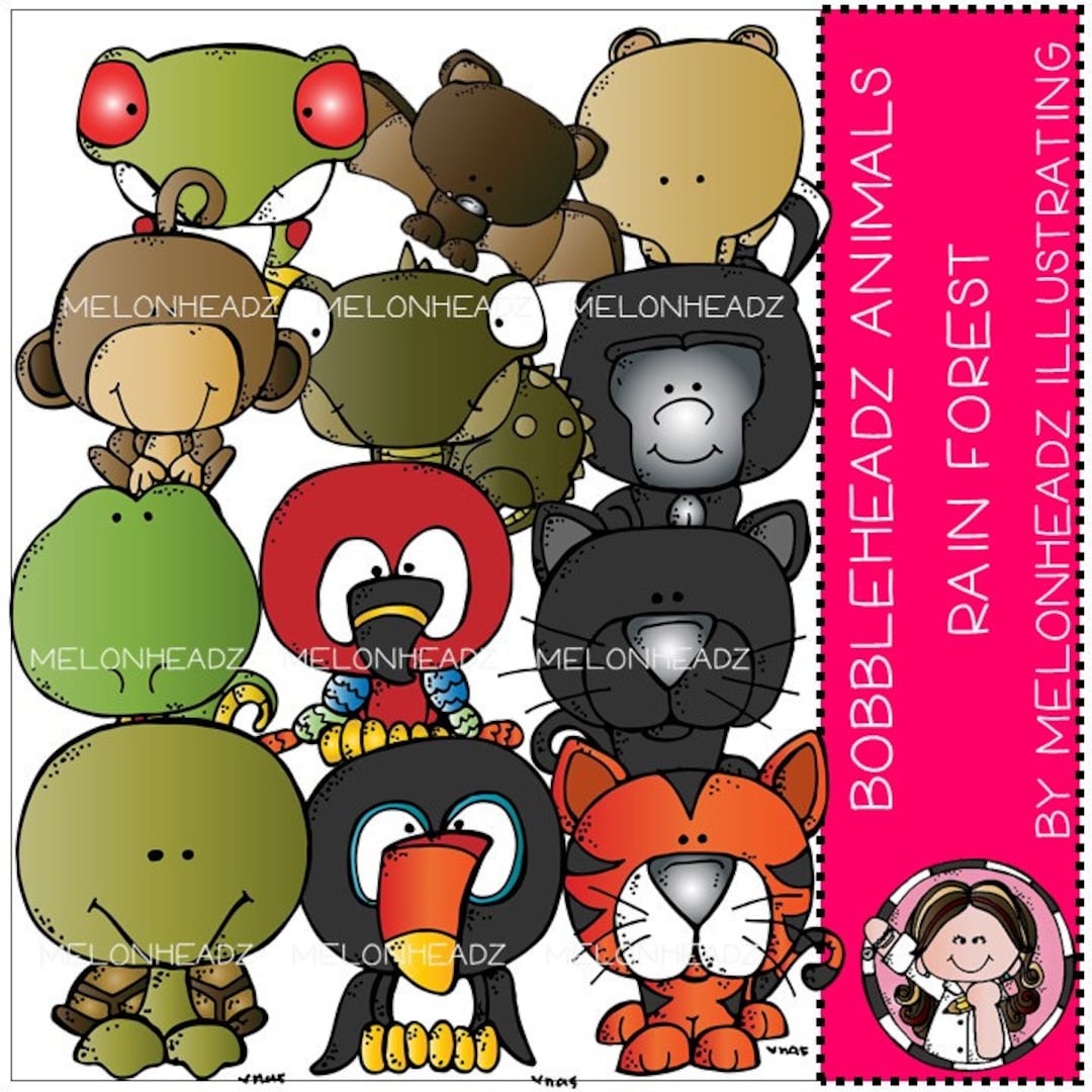 Rain Forest Animals Clip Art - Bobbleheadz - Etsy