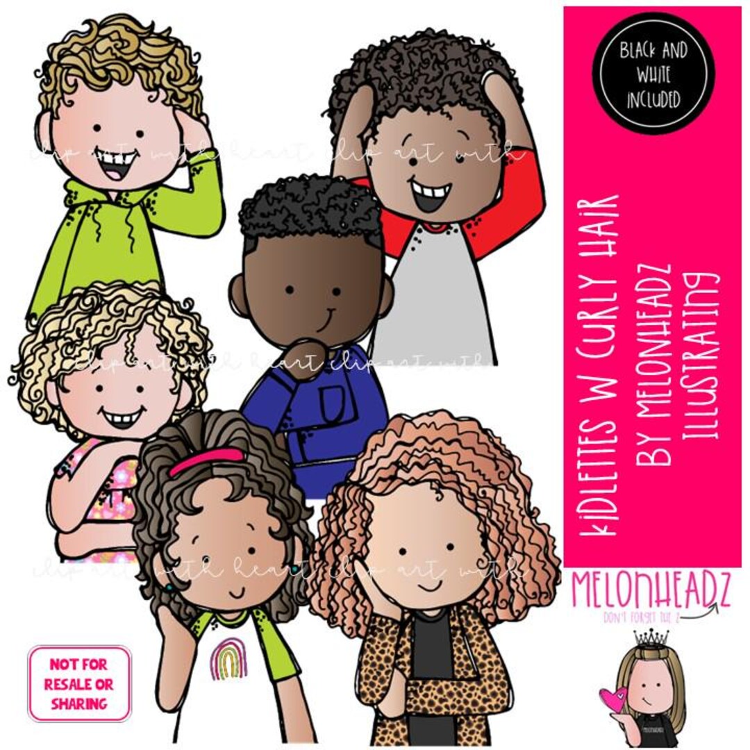 Kidlettes With Curly Hair Clip Art, Multiracial Kid Clip Art Digi ...
